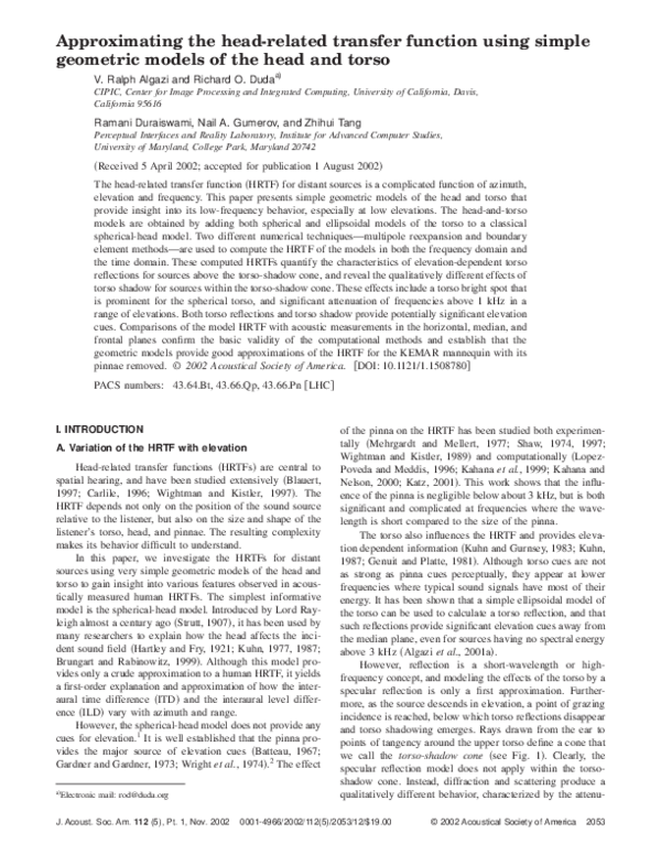 (PDF) Approximating the head-related transfer function using simple geometric models of the head ...