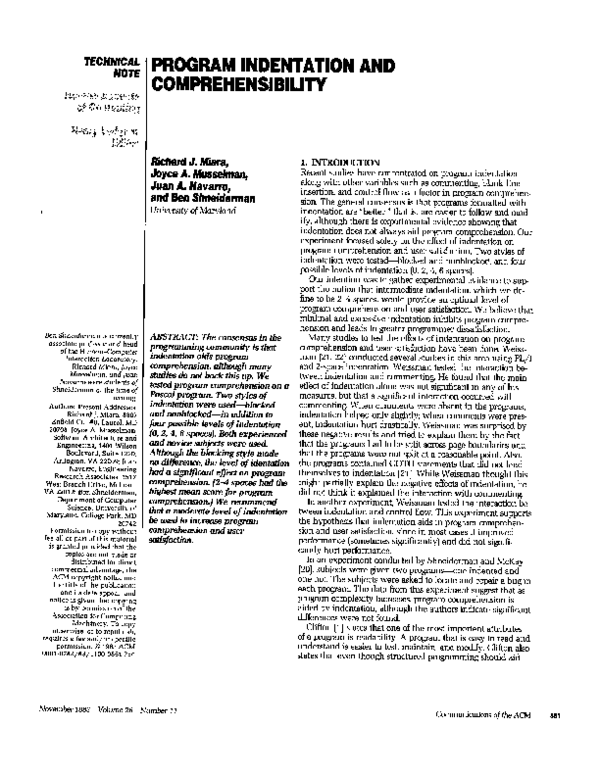 (PDF) Program indentation and comprehensibility