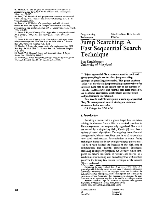 (PDF) Jump searching: a fast sequential search technique
