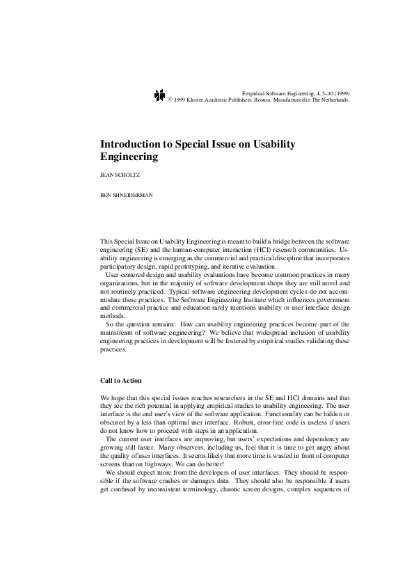 (PDF) Introduction to Special Issue on Usability Engineering