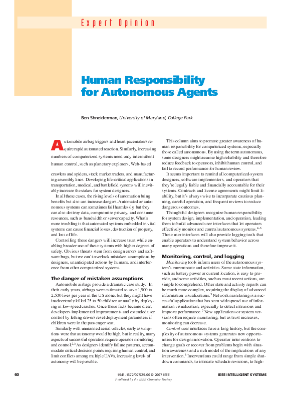 (PDF) Human responsibility for autonomous agents | Ben Shneiderman ...