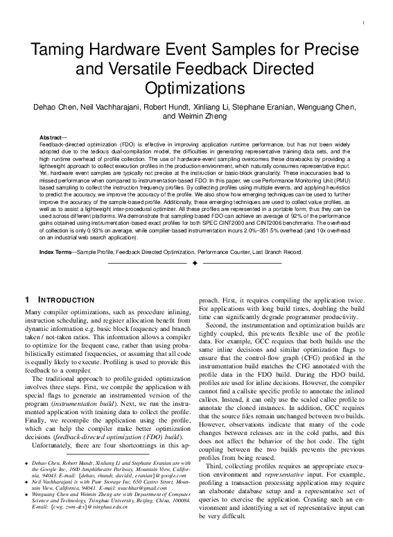 (PDF) Taming Hardware Event Samples for Precise and Versatile Feedback Directed Optimizations