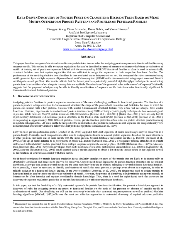(PDF) Data-driven discovery of protein function classifiers: Decision trees based on meme motifs ...