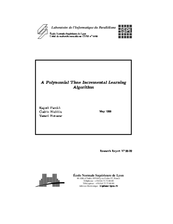 Pdf A Polynomial Time Incremental Learning Algorithm