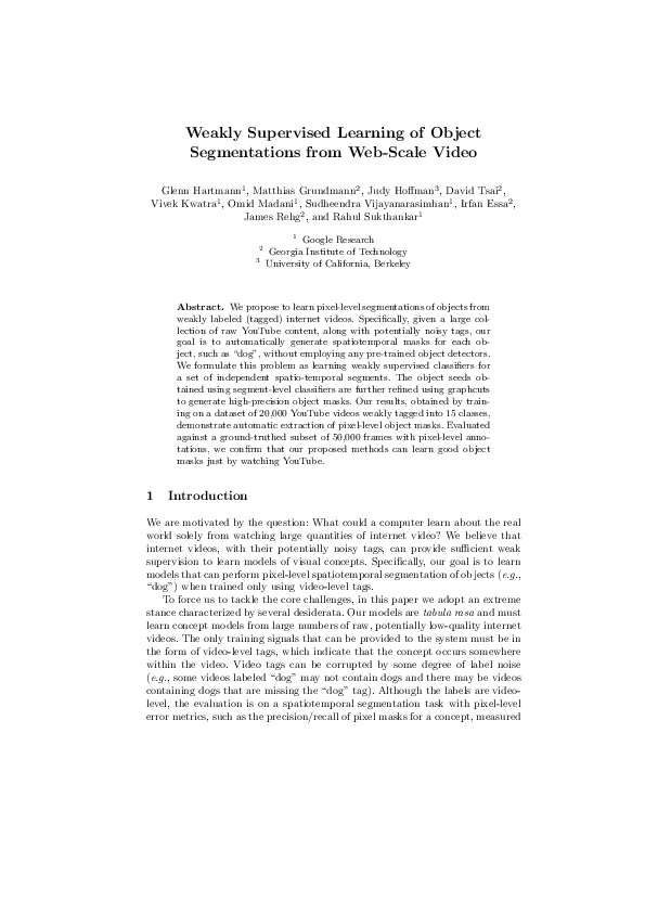 (PDF) Weakly Supervised Learning of Object Segmentations from Web-Scale Video