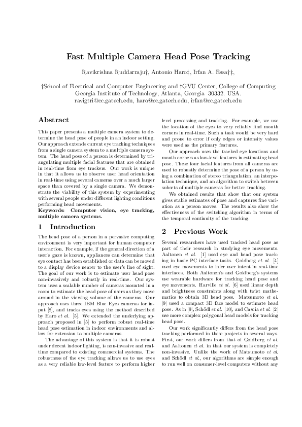 (PDF) Fast multiple camera head pose tracking