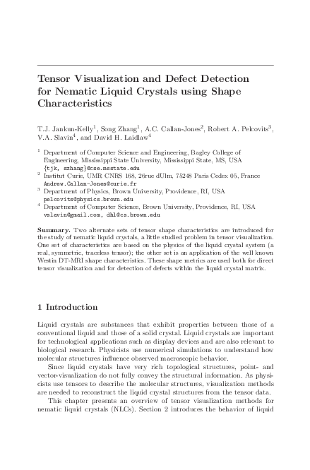 (PDF) Tensor Visualization and Defect Detection for Nematic Liquid Crystals using Shape ...