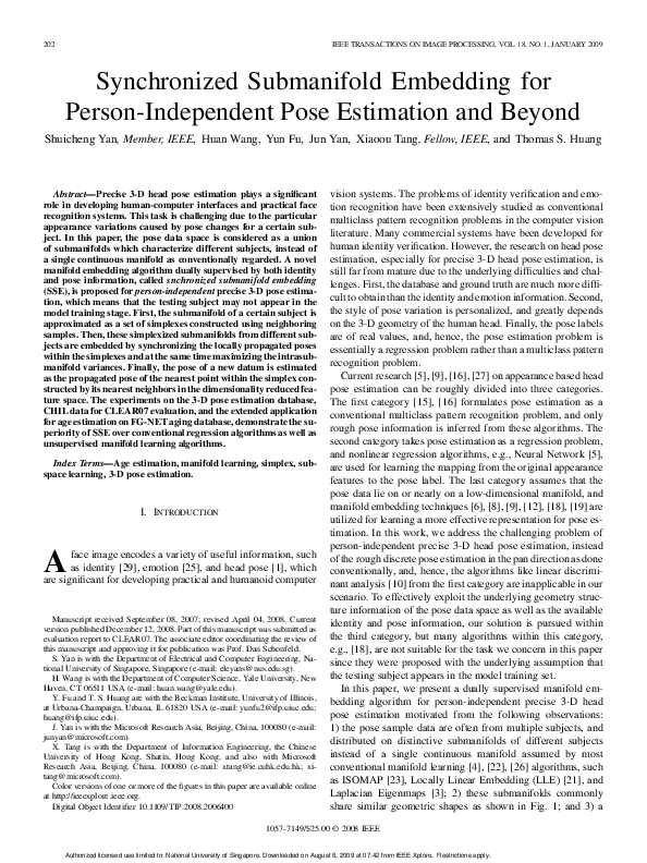 (PDF) Synchronized submanifold embedding for person-independent pose ...