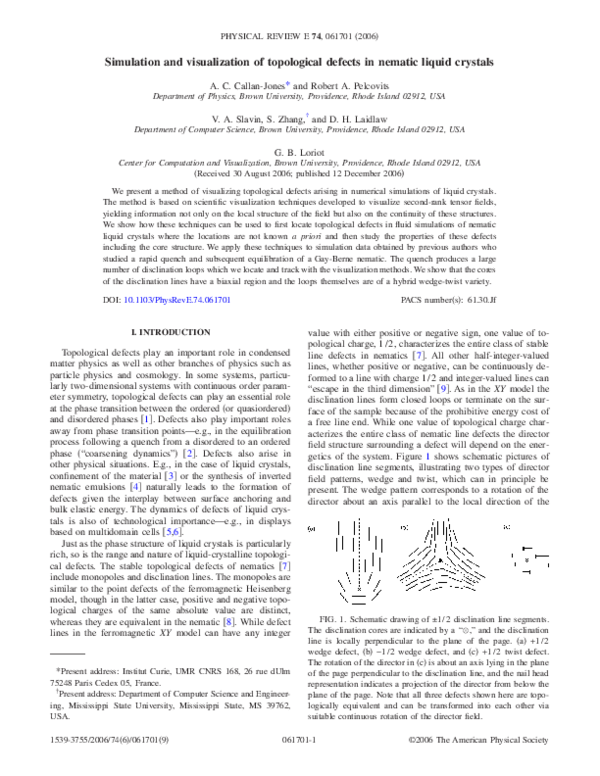 (PDF) Simulation and visualization of topological defects in nematic liquid crystals