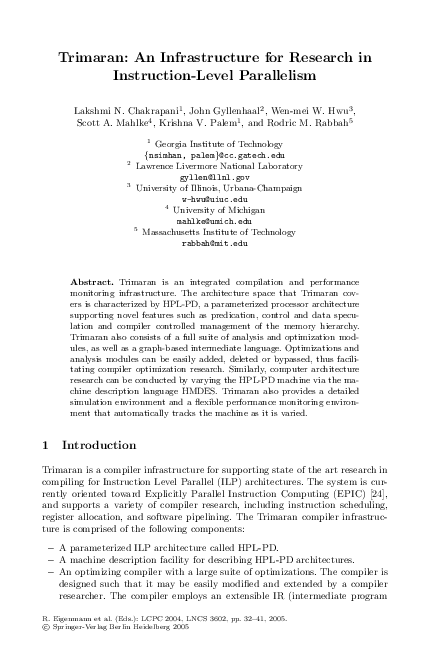 Pdf Trimaran An Infrastructure For Research In Instruction Level Parallelism
