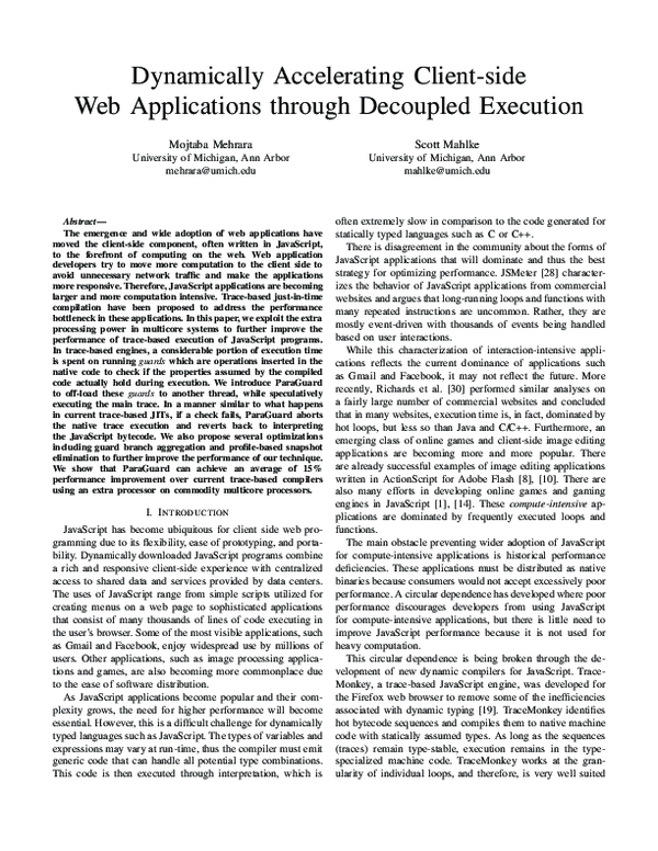 Pdf Dynamically Accelerating Client Side Web Applications Through Decoupled Execution