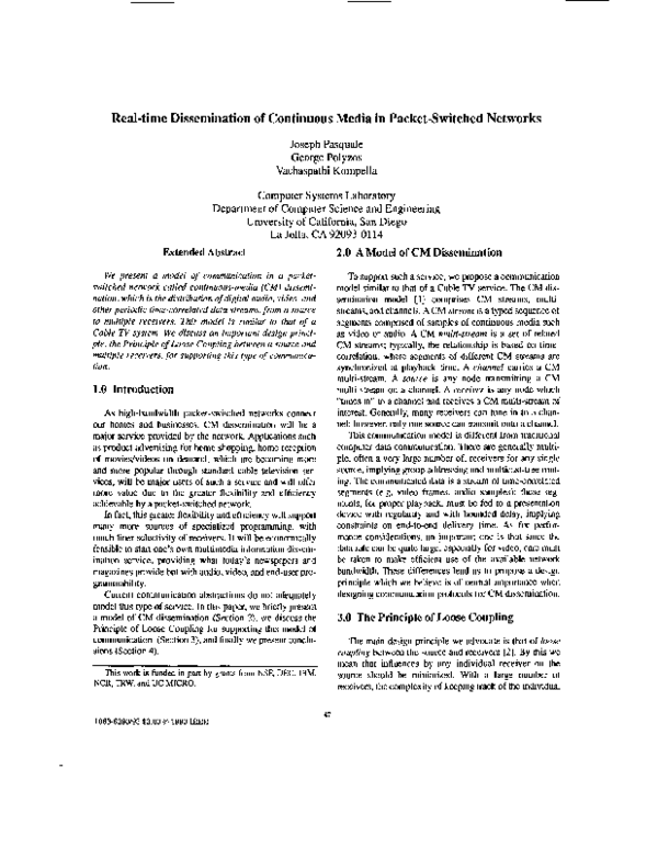 (PDF) Real-time Dissemination of Continuous media in Packet-switched Networks