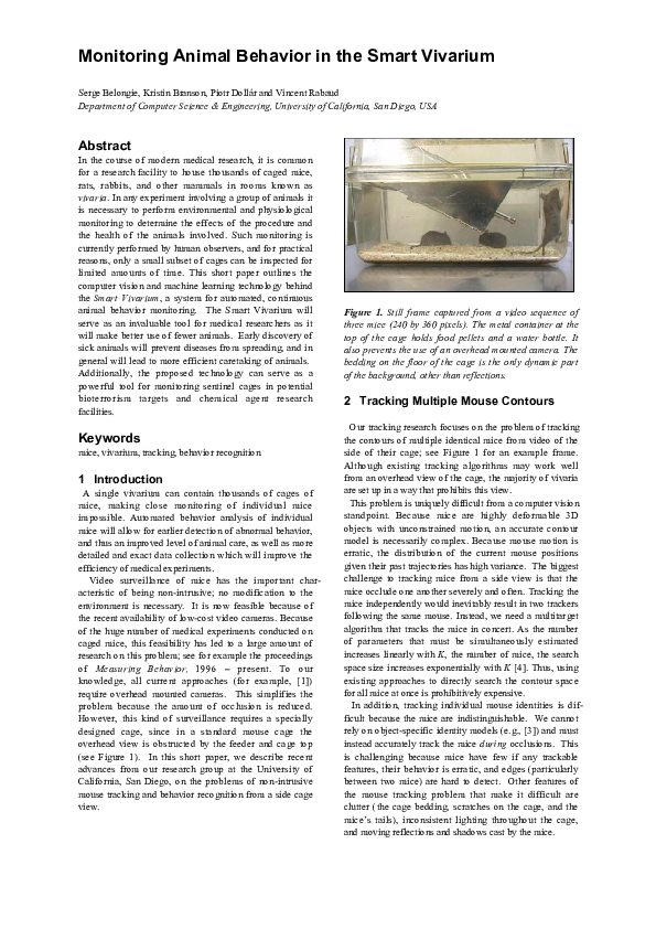 (PDF) Monitoring animal behavior in the smart vivarium