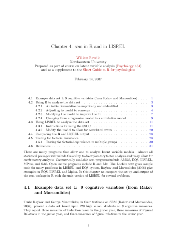 (PDF) sem in R and in LISREL