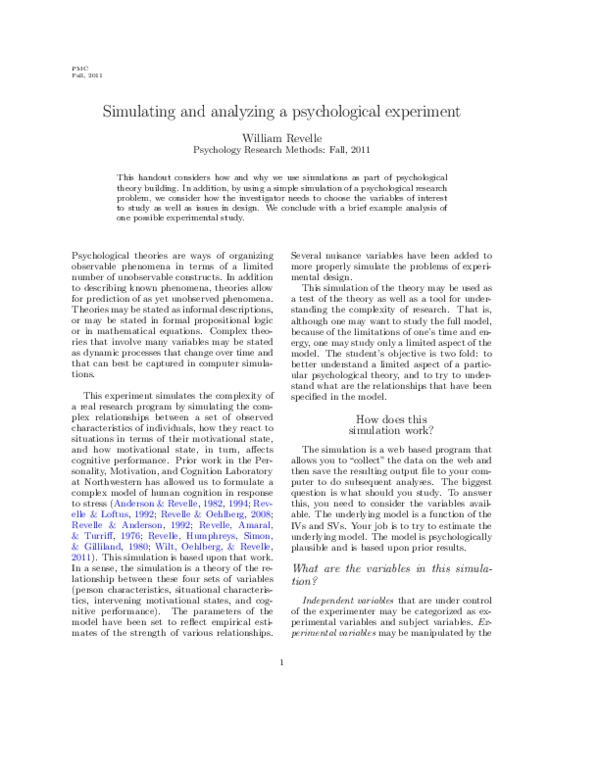 (PDF) Simulating and analyzing a psychological experiment