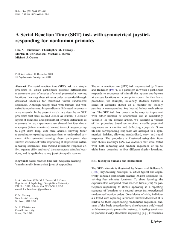 (PDF) A Serial Reaction Time (SRT) task with symmetrical joystick ...