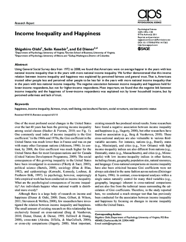(PDF) Income inequality and happiness