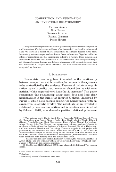(PDF) COMPETITION AND INNOVATION: AN INVERTED-U RELATIONSHIP* PHILIPPE ...
