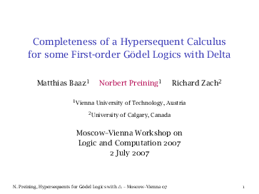 (PDF) Completeness of a Hypersequent Calculus for Some First-order Godel Logics with Delta