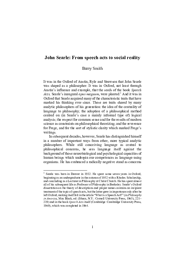 (PDF) John Searle: From speech acts to social reality