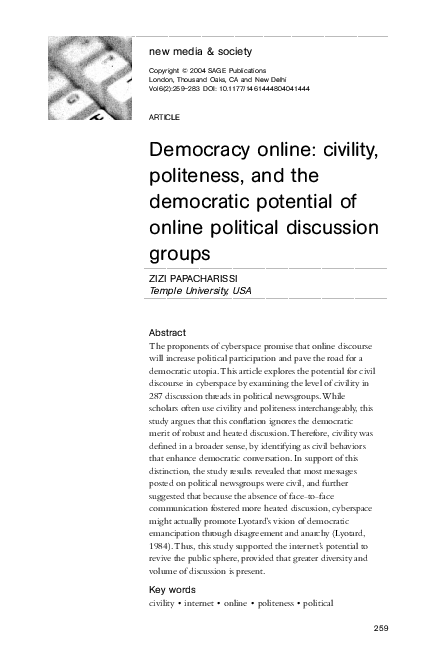 (PDF) Democracy online: civility, politeness, and the democratic ...