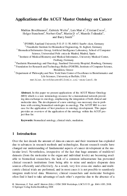 (PDF) Applications of the ACGT Master Ontology on Cancer