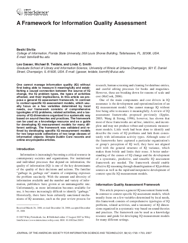 (PDF) A framework for information quality assessment