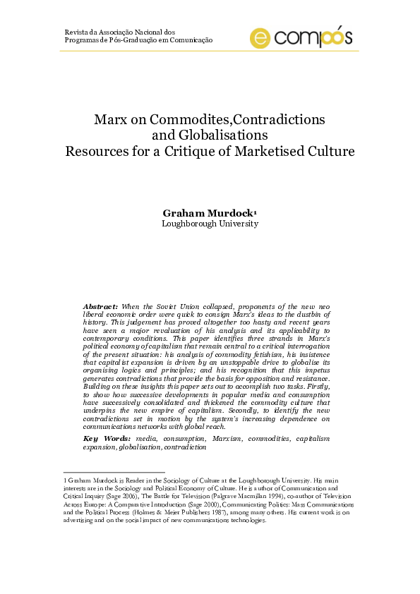 (PDF) Marx on Commodities, Contradictions and Globalisations Resources ...