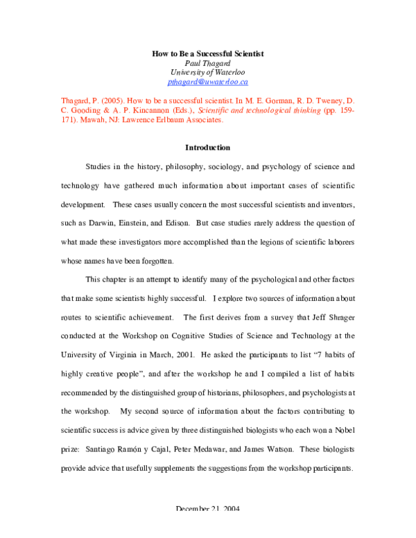 (PDF) How to be a successful scientist