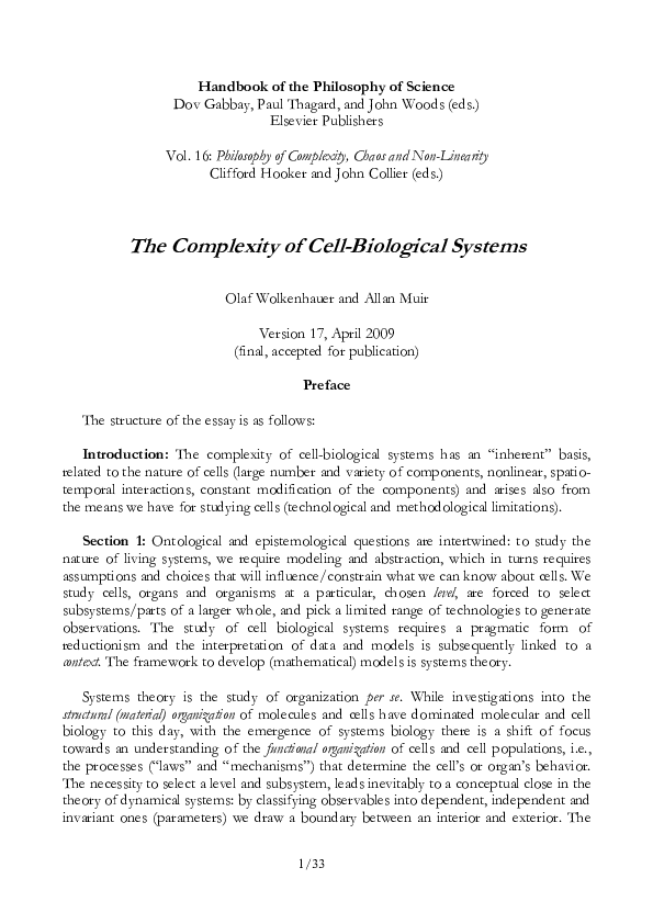 (PDF) The Complexity of Cell-Biological Systems