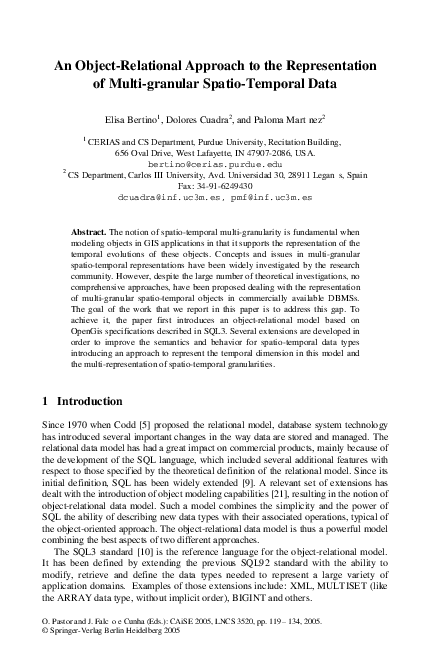 Pdf An Object Relational Approach To The Representation Of Multi Granular Spatio Temporal Data