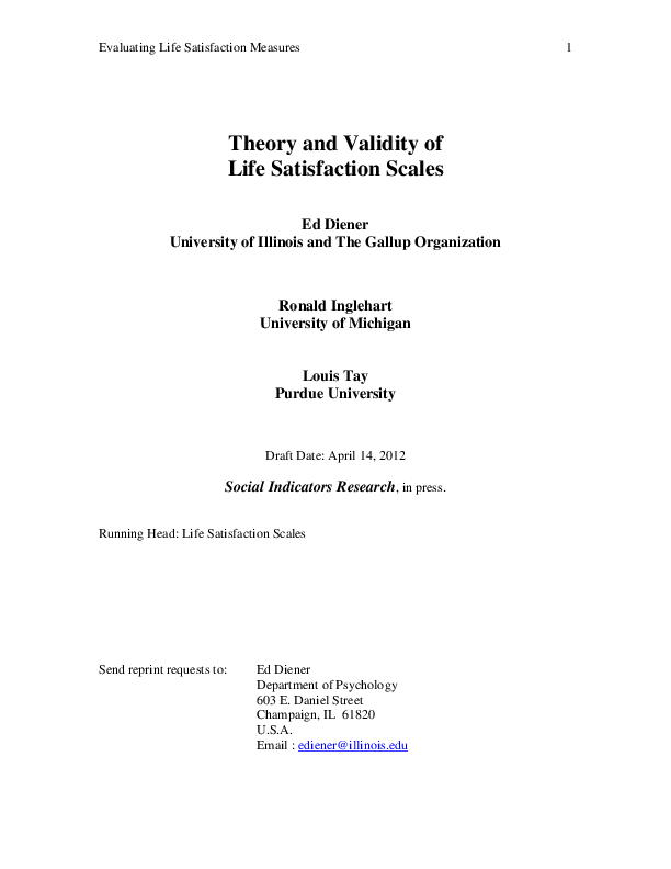 (PDF) Theory and validity of life satisfaction scales