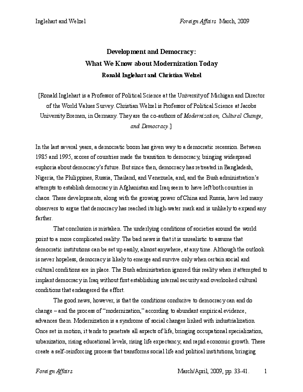 (PDF) Development and Democracy: What We Know about Modernization Today