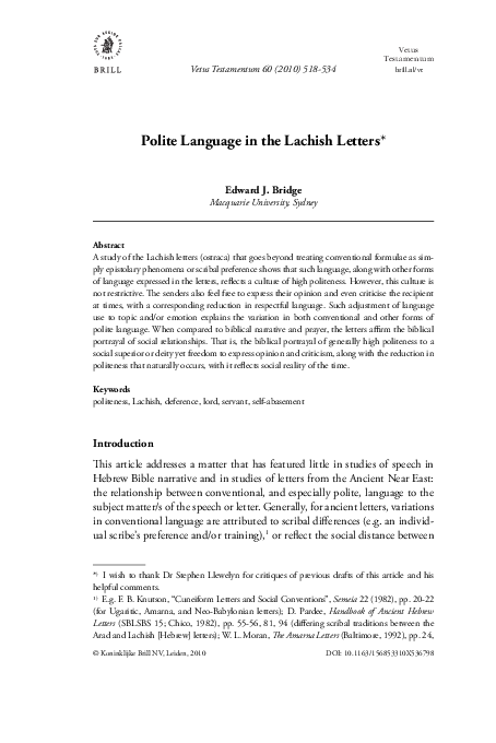 Polite Language in the Lachish Letters