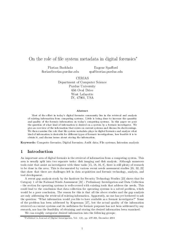 (PDF) On the role of file system metadata in digital forensics