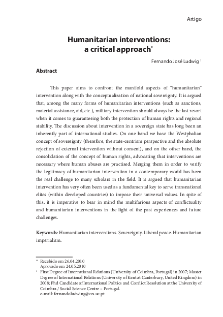(PDF) Humanitarian interventions: a critical approach