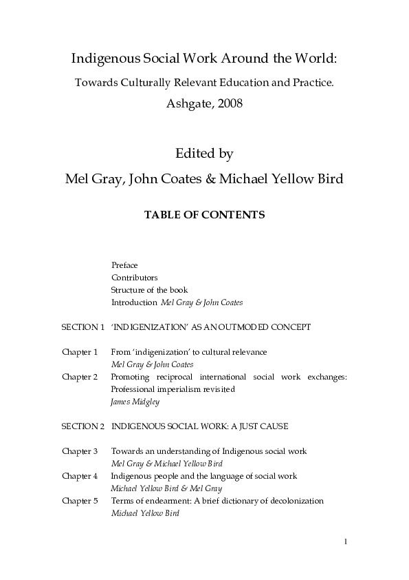 (PDF) Indigenous social work around the world: Towards culturally ...