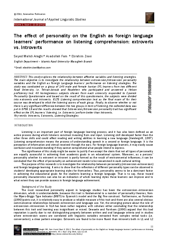 (PDF) The effect of personality on the English as foreign language ...