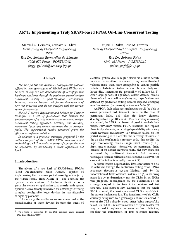 (PDF) AR2T: Implementing a Truly SRAM-based FPGA On-Line Concurrent Testing