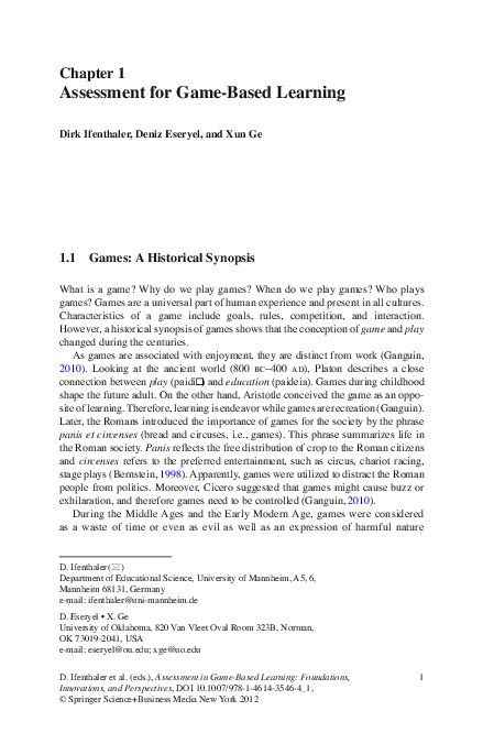 (PDF) Assessment for Game-Based Learning
