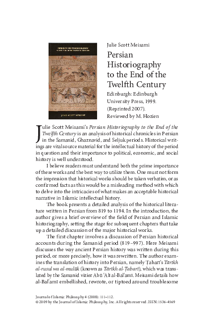 (PDF) Persian Historiography to the End of the Twelfth Century