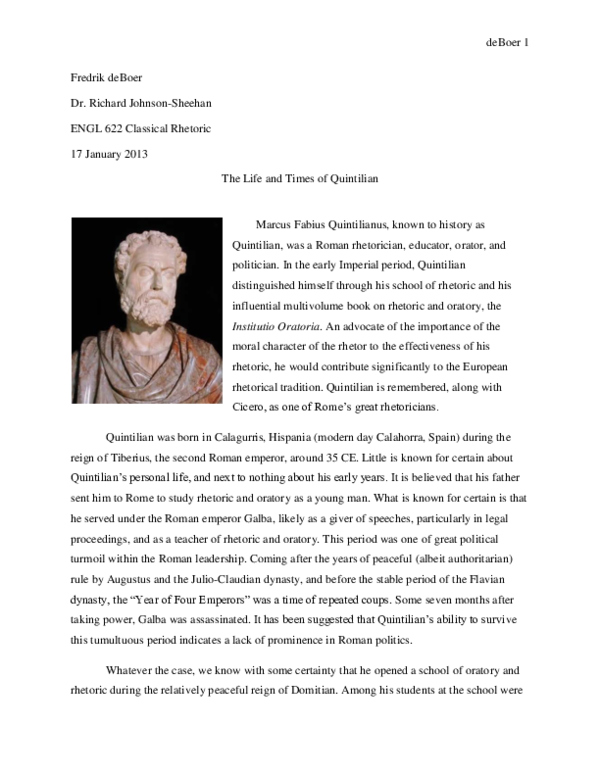 (DOC) The Life and Times of Quintilian