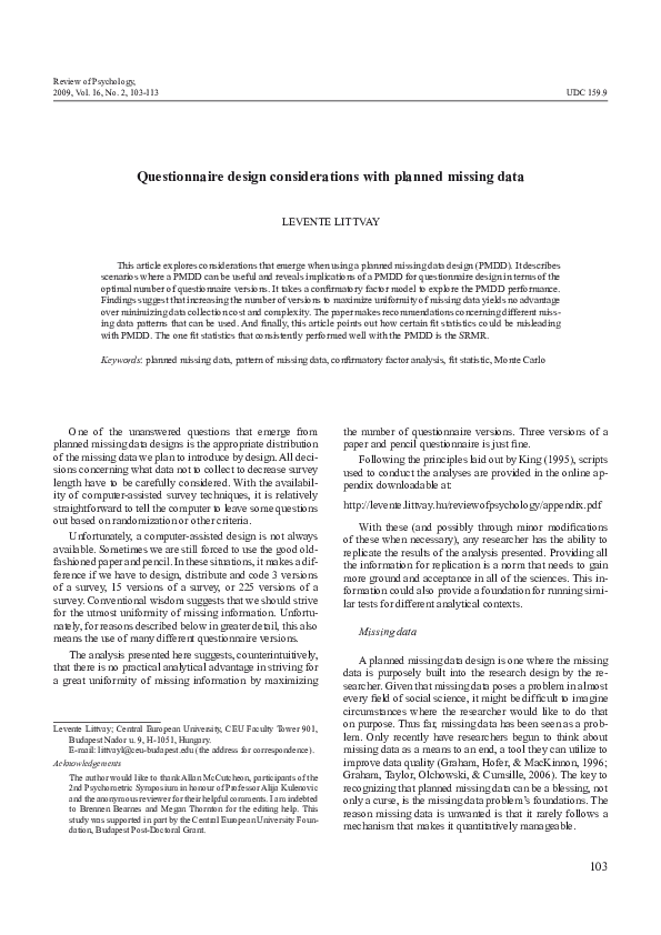 (PDF) Questionnaire design considerations with planned missing data