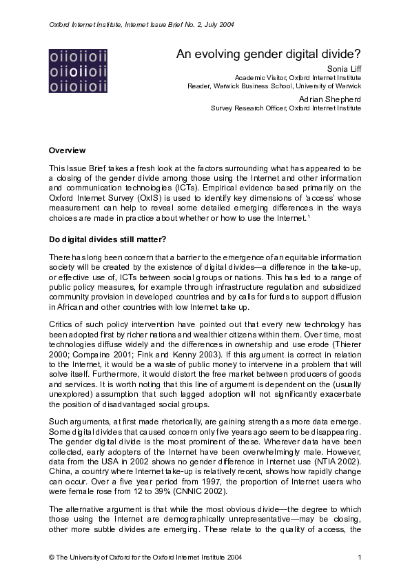 (PDF) An evolving gender digital divide?