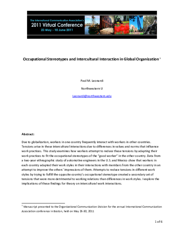 (PDF) Occupational Stereotypes and Intercultural Interaction in Global ...