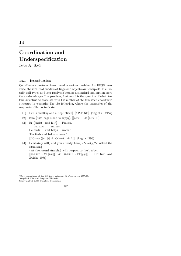 (PDF) Coordination and underspecification