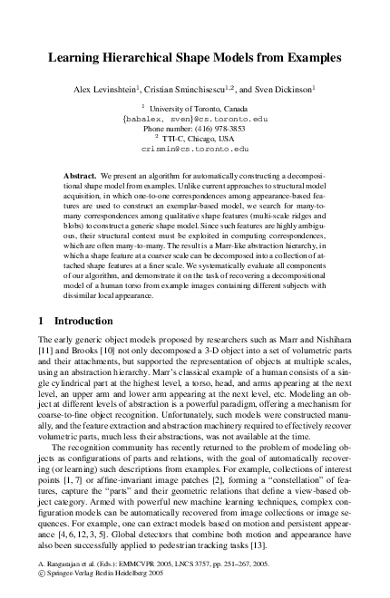 (PDF) Learning hierarchical shape models from examples