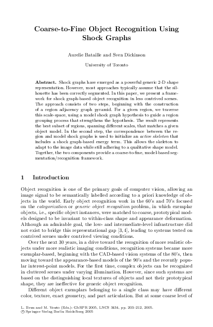 (PDF) Coarse-to-Fine object recognition using shock graphs