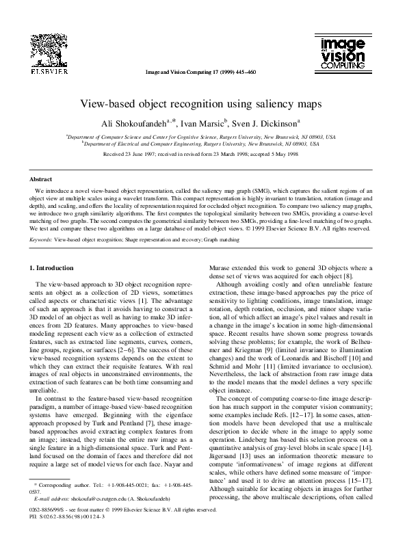 Pdf View Based Object Recognition Using Saliency Maps