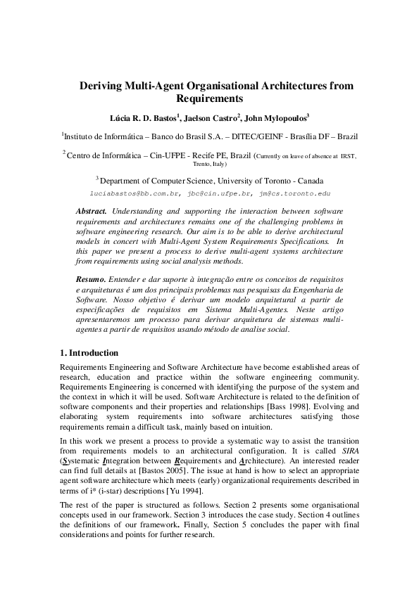 (PDF) Deriving Multi-Agent Organizational Architectures from Requirements